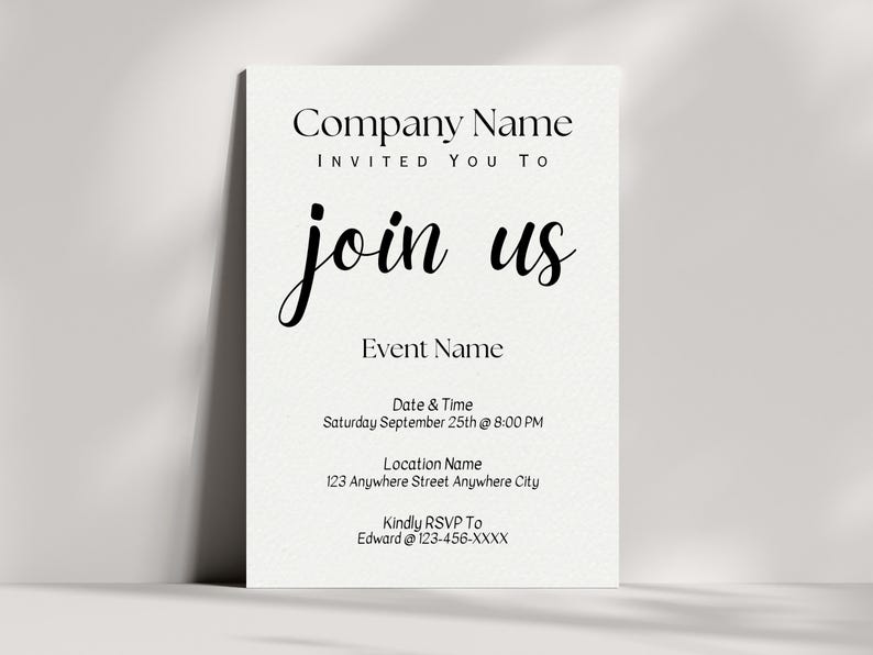 Editable Business Company Corporate Special Event Party Invitation Card ...