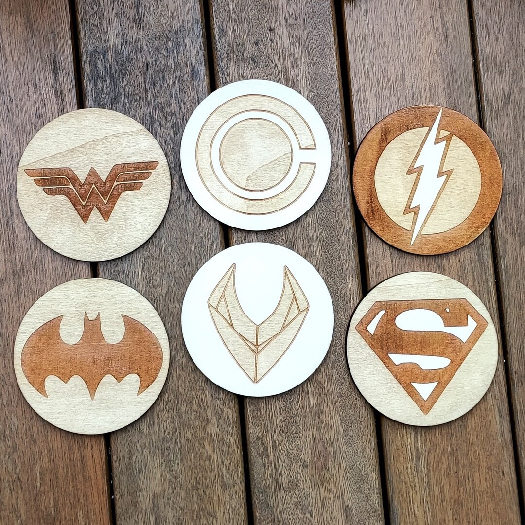 Set of 6 Justice League Collection Wooden Coasters Housewarming Gift ...