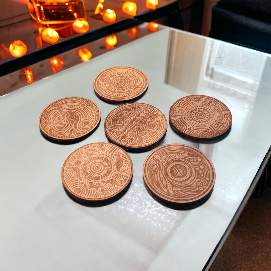 Set of Aboriginal Patterns Wooden Coasters Home Decor Gifts Cultural ...