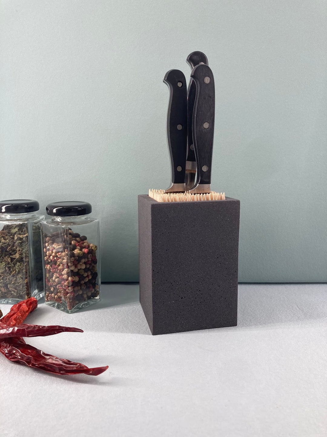 Small Knife Block Standing Heavy Rustic LAVA Anthracite Flexible Wooden ...