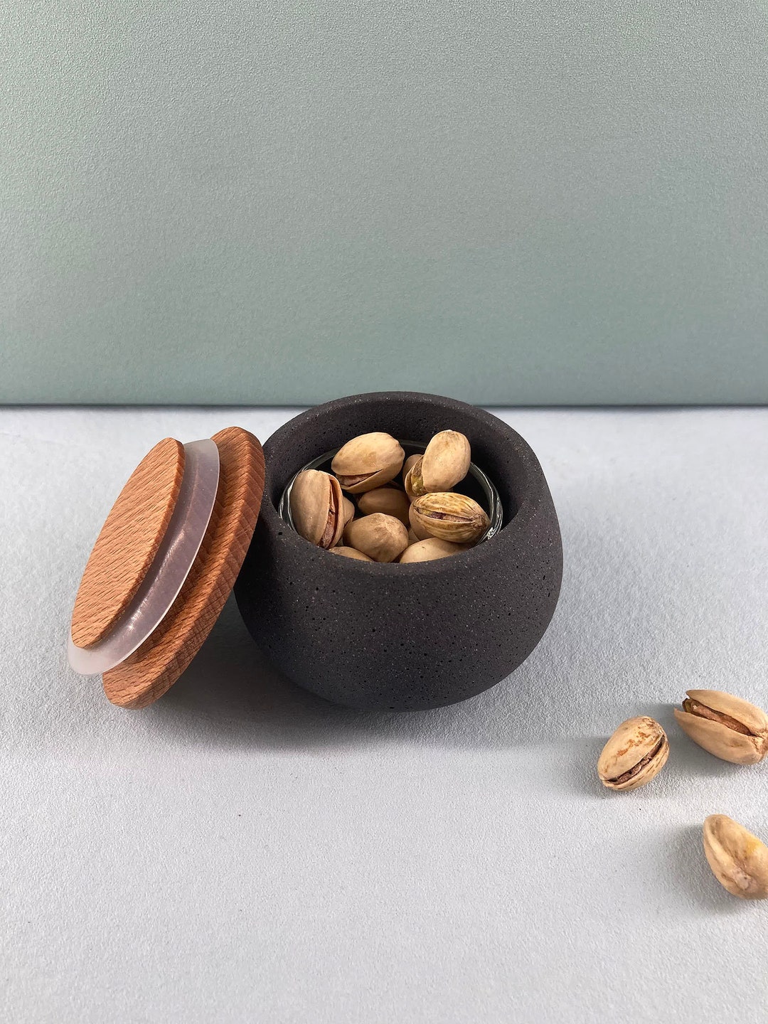 Snack Tin Round Bulbous With Wooden Lid and Glass Insert LAVA RUSTIKAL ...