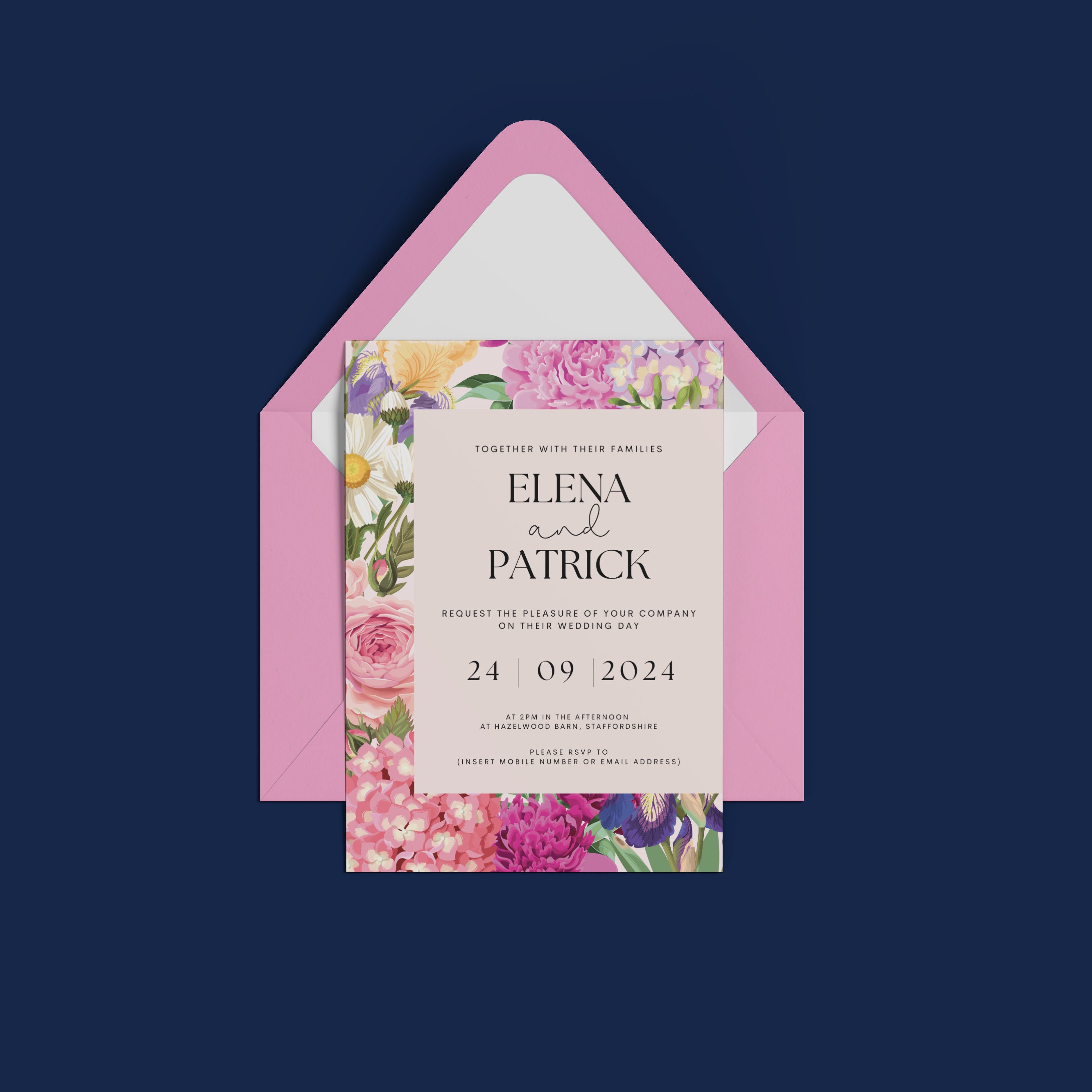 Bright Floral Wedding Invitation Template, Summer Floral Wedding Invite ...