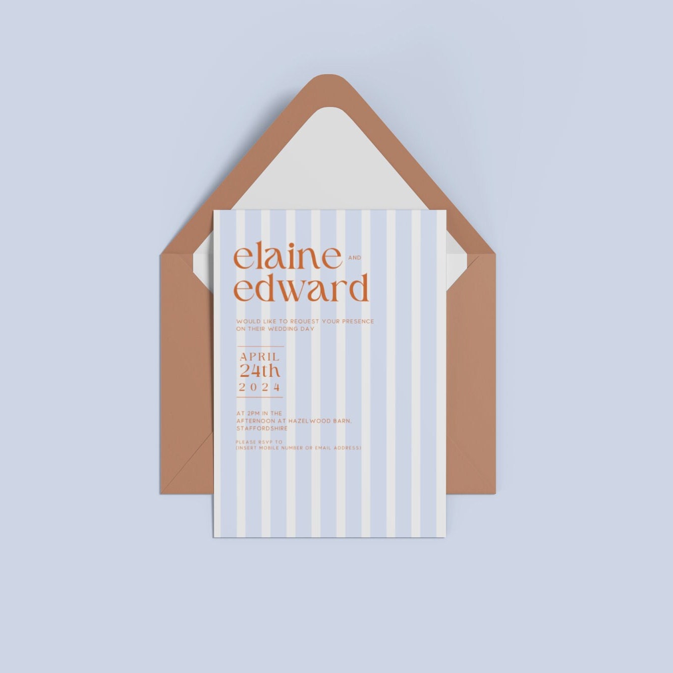 Baby Blue Stripe Modern Wedding Invitation Template, Stripe Wedding ...