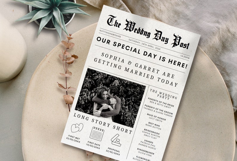 Wedding Day Newspaper Template Newspaper Wedding Program - Etsy