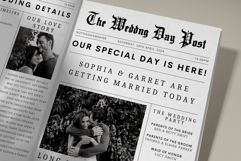 Wedding Day Newspaper Template Newspaper Wedding Program - Etsy