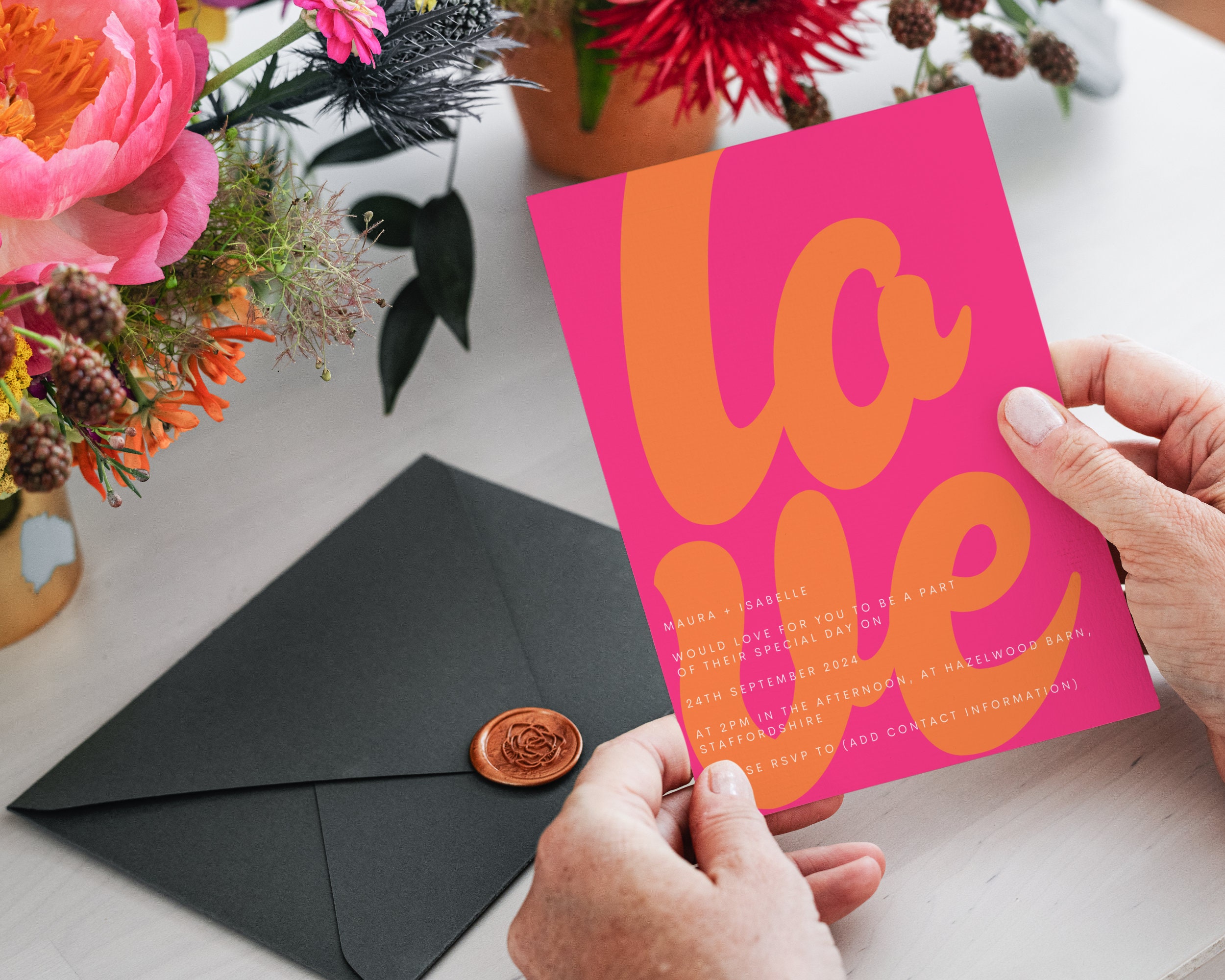 70s Retro Neon Wedding Invitation Template, 70s Retro Funky Wedding ...