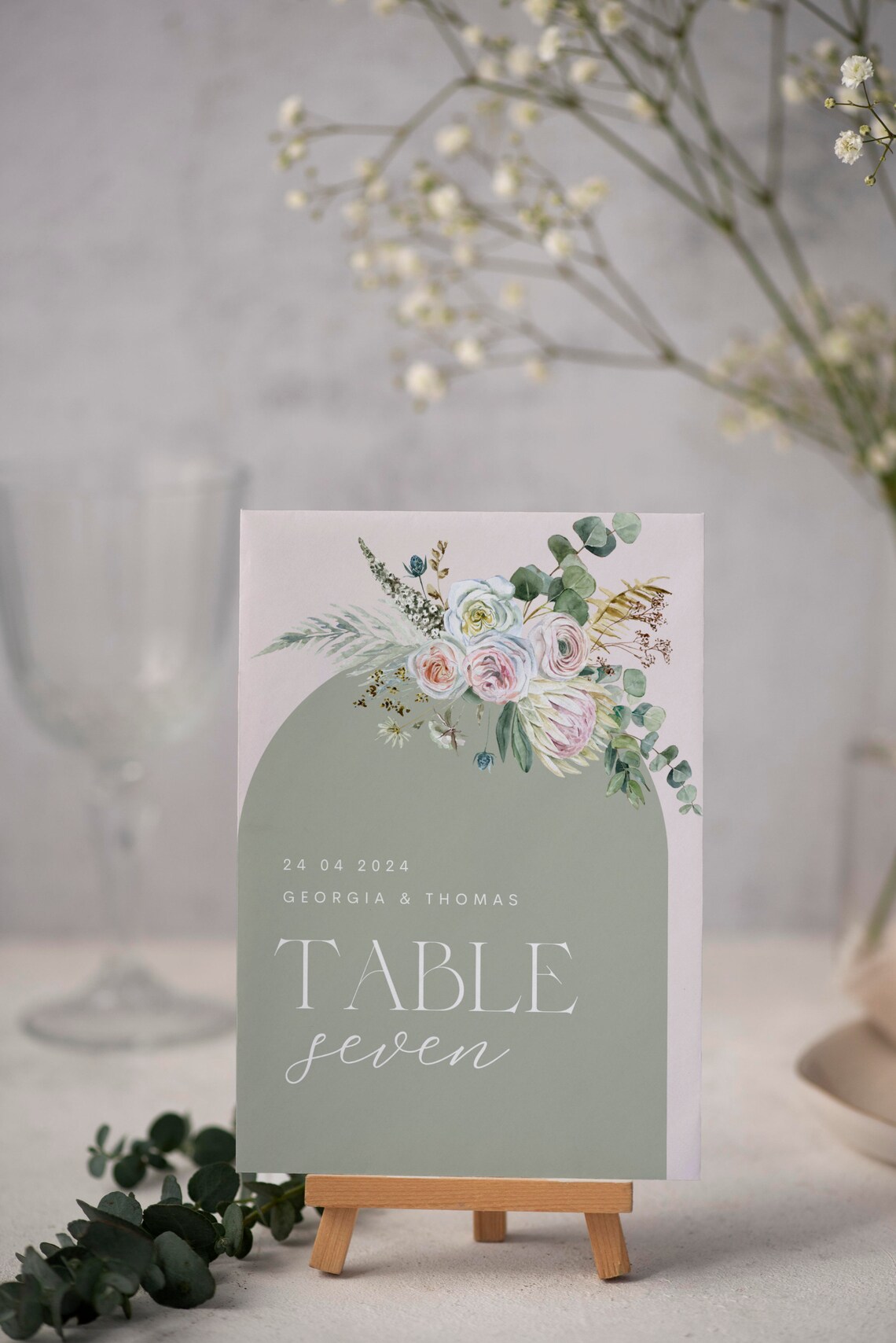 Boho Pampas Wedding Table Number Card, Sage Floral Wedding Table Name ...