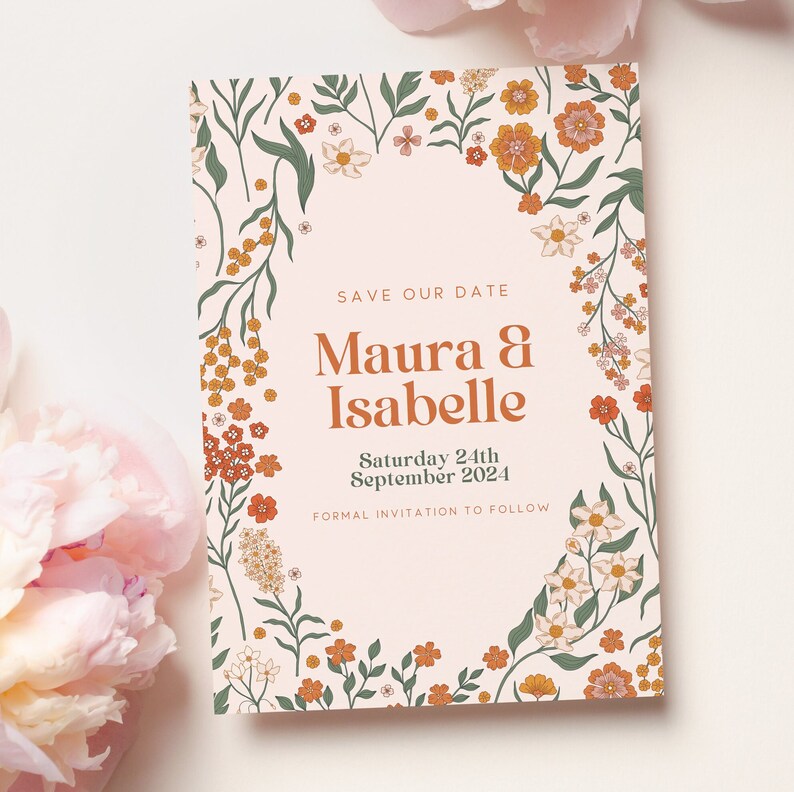 Groovy 70s Floral Save the Date Template Retro Floral Save - Etsy