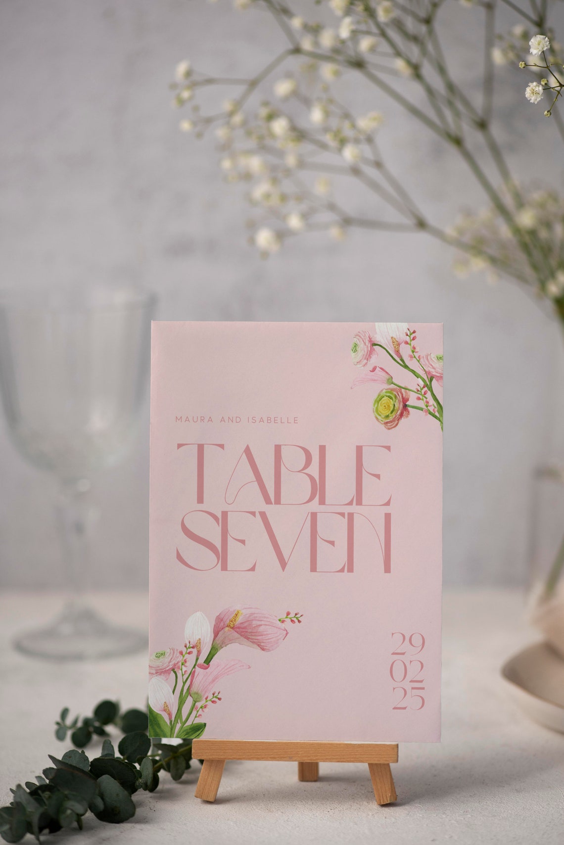 Pink Floral Wedding Table Number Card, Blush Watercolour Wedding Table ...