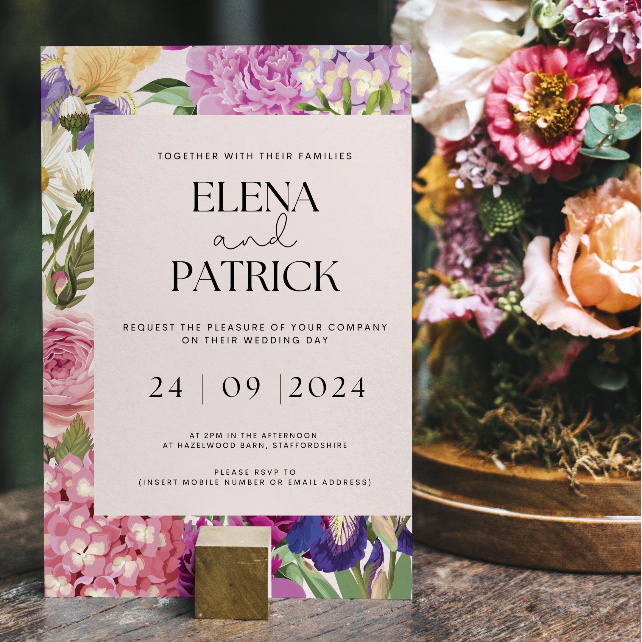 Bright Floral Wedding Invitation Template, Summer Floral Wedding Invite ...