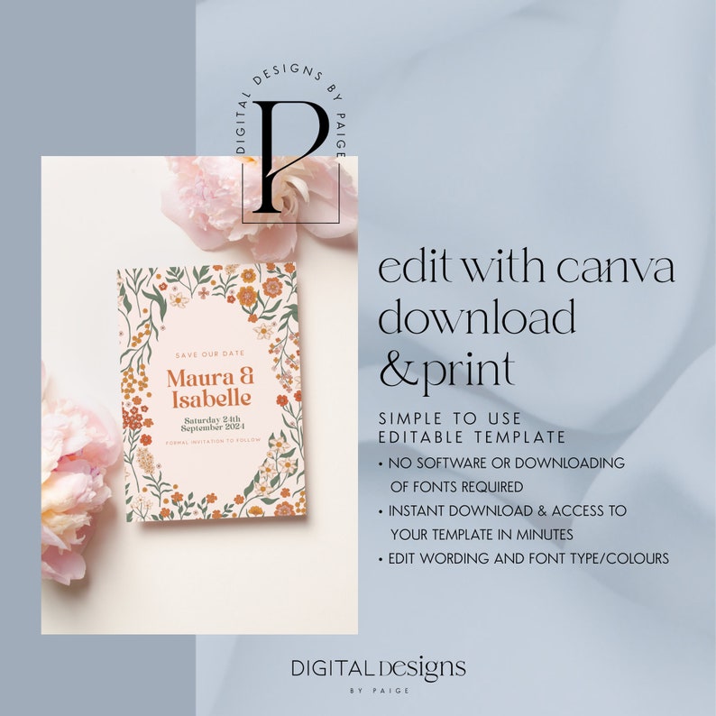 Groovy 70s Floral Save the Date Template Retro Floral Save - Etsy