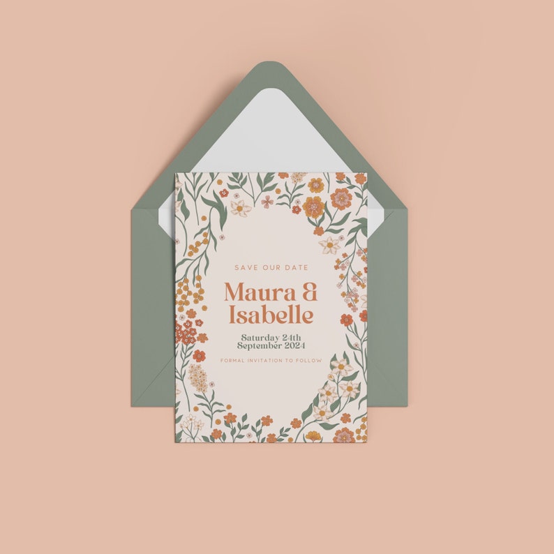 Groovy 70s Floral Save the Date Template Retro Floral Save - Etsy