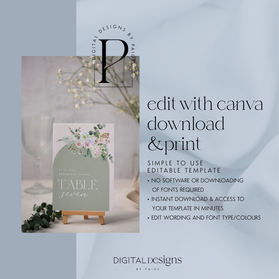 Boho Pampas Wedding Table Number Card, Sage Floral Wedding Table Name ...