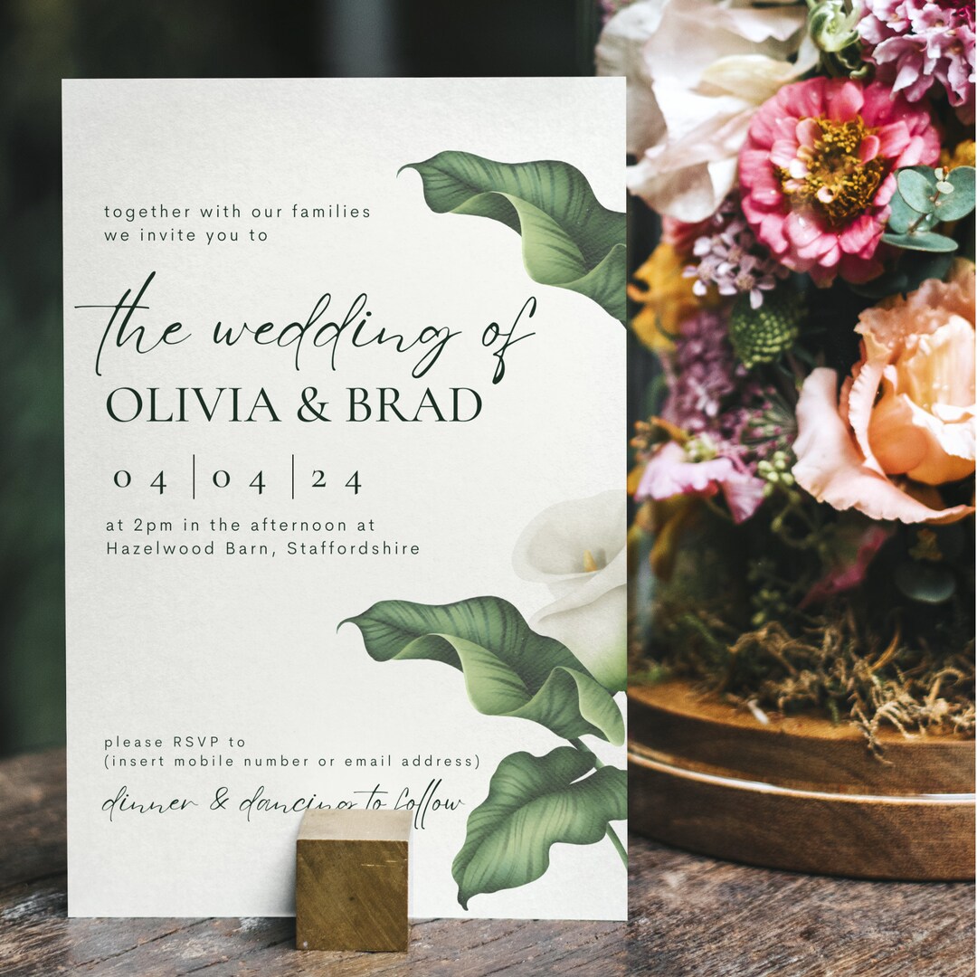 Calla Lily Wedding Invitation Template, Lily Floral Wedding Invite ...