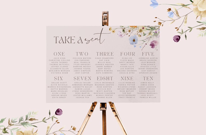 Wildflower Wedding Welcome Sign, Floral Table Chart, Wildflowers ...