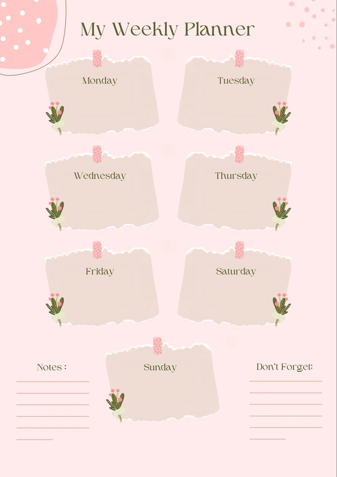 Pink Theme ‘my Weekly Planner’ Printable Organizer - Etsy