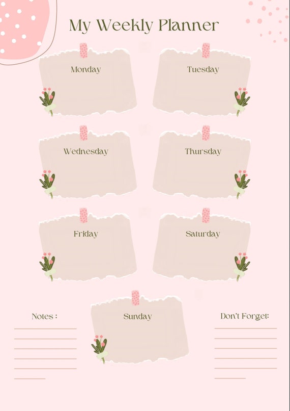 Pink Theme my Weekly Planner Printable Organizer - Etsy