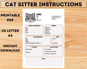 Cat Sitter Instructions Cat Sitting Information Form - Etsy