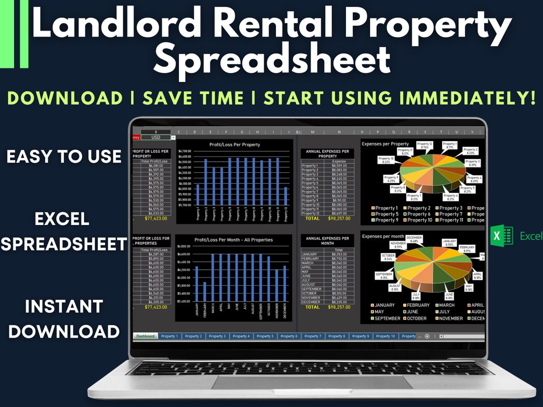 Rental Property Spreadsheet, Landlord Rental Tracker, Income Expense ...
