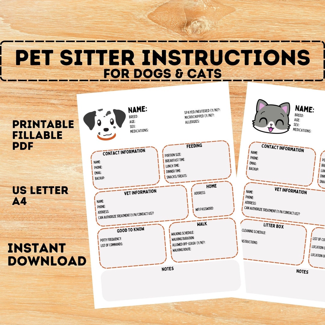 Pet Sitter Instructions, Pet Sitter Checklist, Cat Sitter Instructions ...
