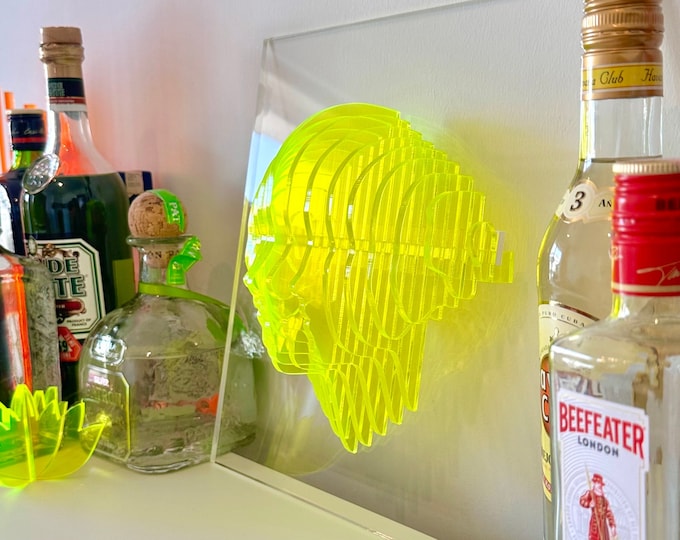 Unique Neon Yellow Acrylic Art Piece Mesmerizing Human Silhouette, Home ...