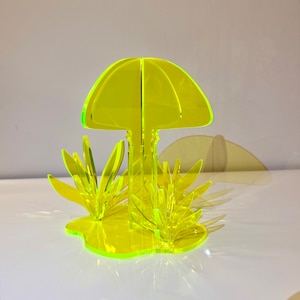 Fluorescent Yellow Acrylic Mushroom Sculpture: Bohemian Pop Art Decor ...