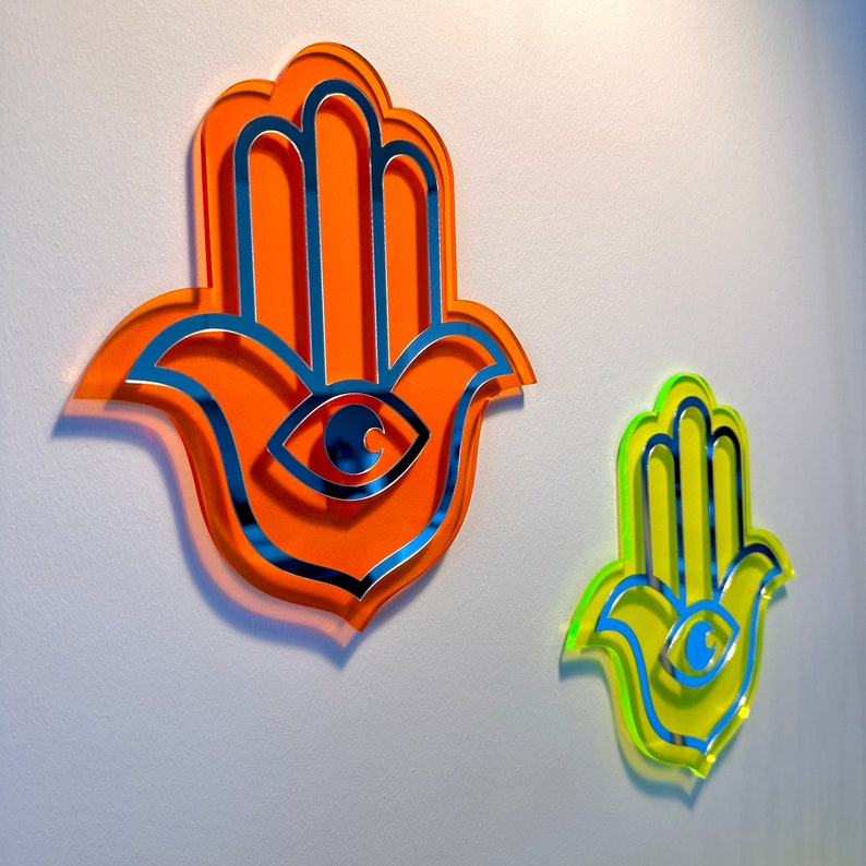 Neon Yellow Acrylic Hamsa Hand Wall Decor: Bohemian Evil Eye Talisman ...