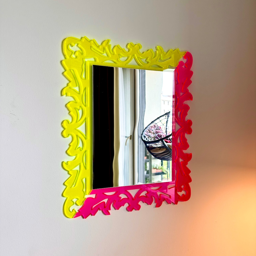 Fluorescent Neon Artwork Mirror in Vintage Pop Art Style | Neon Yellow ...