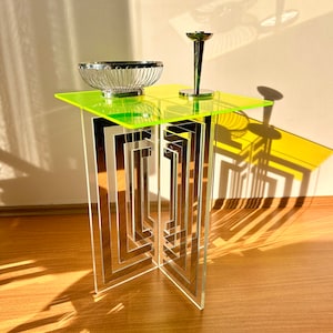 Neon Acrylic Coffee Table | Wavy Leg Design and Mirror Accents Pop Art ...