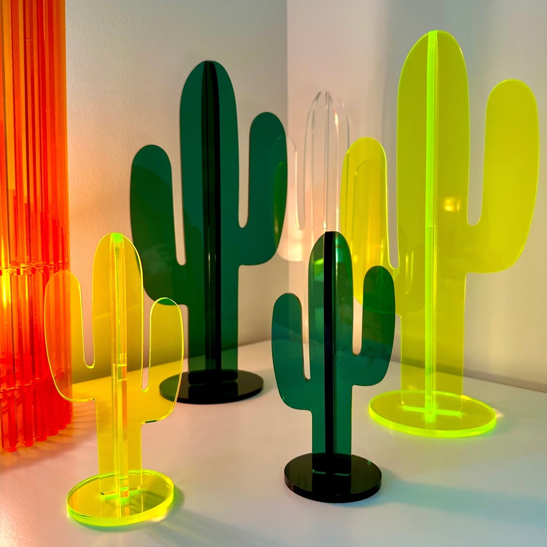 Neon Acrylic Cactus: Green & Yellow Table Ornament - Etsy