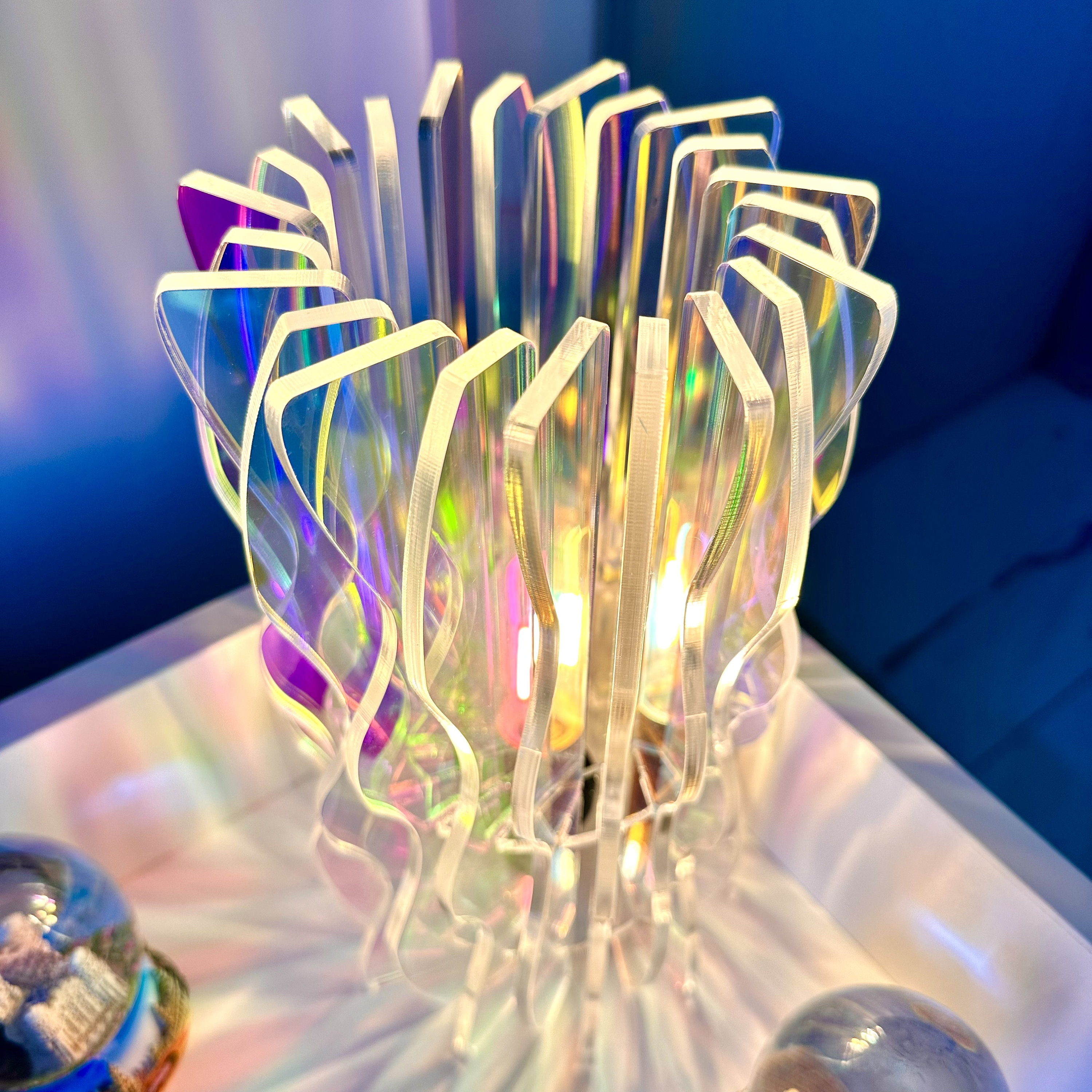 Iridescent Acrylic Table Lamp: Abstract Wavy Design, Colorful ...