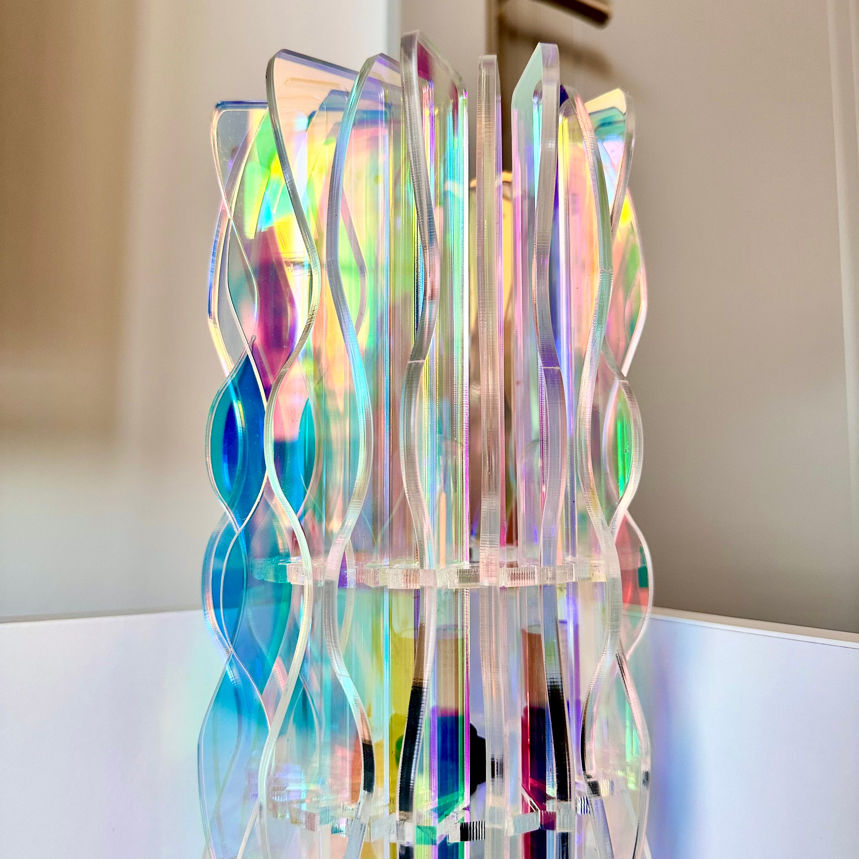Iridescent Acrylic Table Lamp: Abstract Wavy Design, Colorful ...