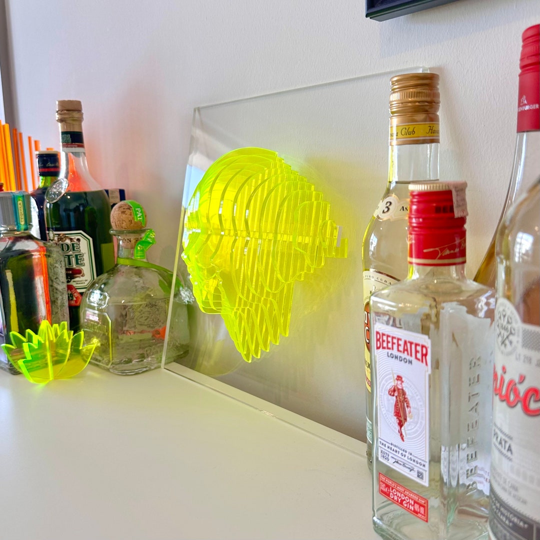 Unique Neon Yellow Acrylic Art Piece | Mesmerizing Human Silhouette ...