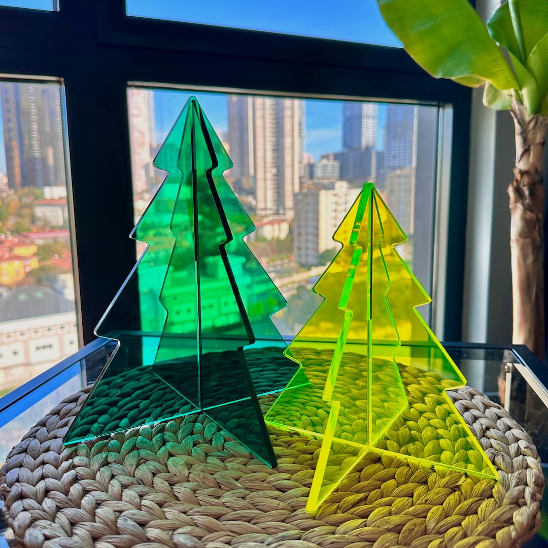 Neon Acrylic Pine Tree Sculpture Set: Modern Christmas Decor - Etsy