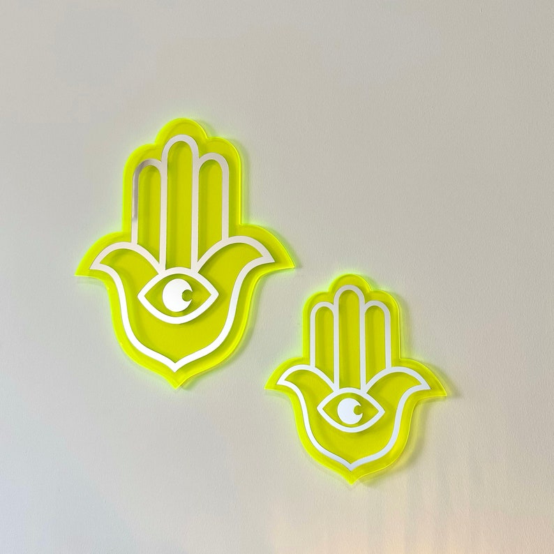 Neon Yellow Acrylic Hamsa Hand Wall Decor: Bohemian Evil Eye Talisman ...