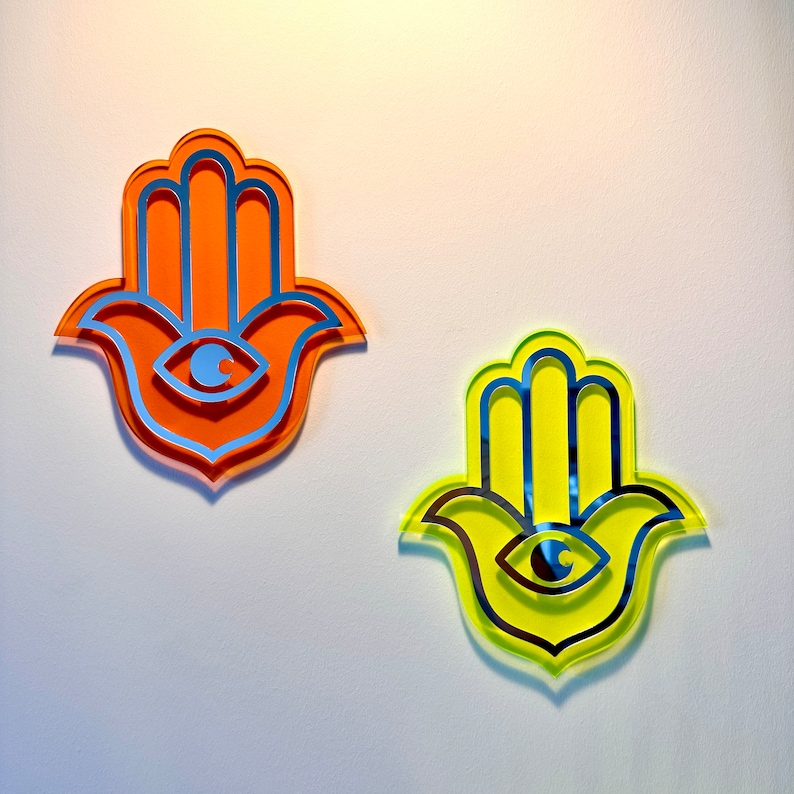 Neon Yellow Acrylic Hamsa Hand Wall Decor: Bohemian Evil Eye Talisman ...
