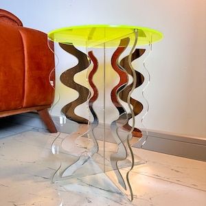 Neon Acrylic Coffee Table | Wavy Leg Design and Mirror Accents Pop Art ...