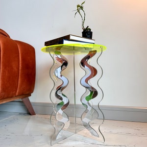 Neon Acrylic Coffee Table | Wavy Leg Design and Mirror Accents Pop Art ...