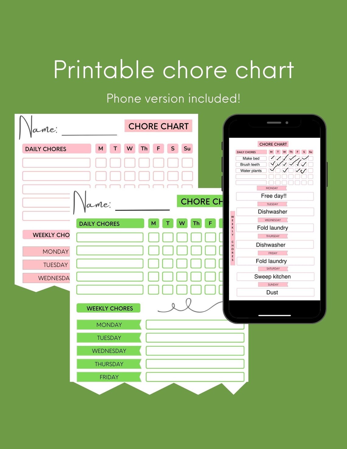 Printable Chore Chart, Kid's Chore Chart, Phone Chore Chart - Etsy