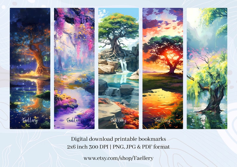 10 Trees Printable Bookmarks Digital Download JPG Bookmark Sheets PNG ...