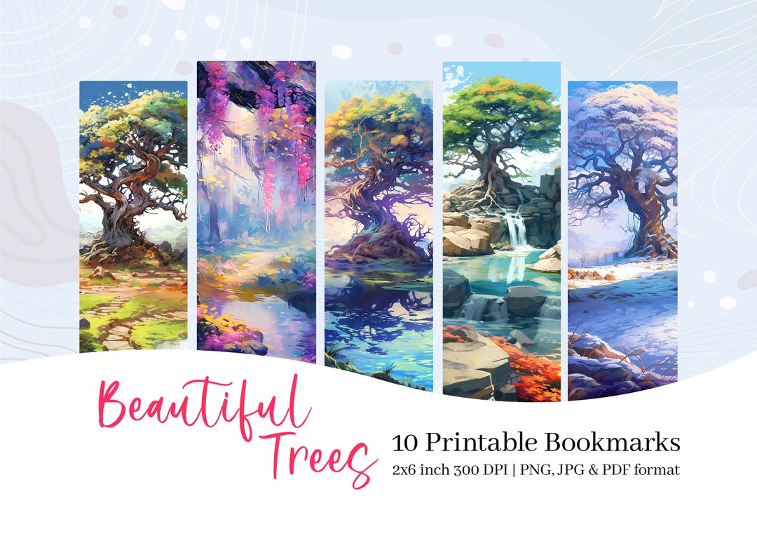 10 Trees Printable Bookmarks Digital Download JPG Bookmark Sheets PNG ...