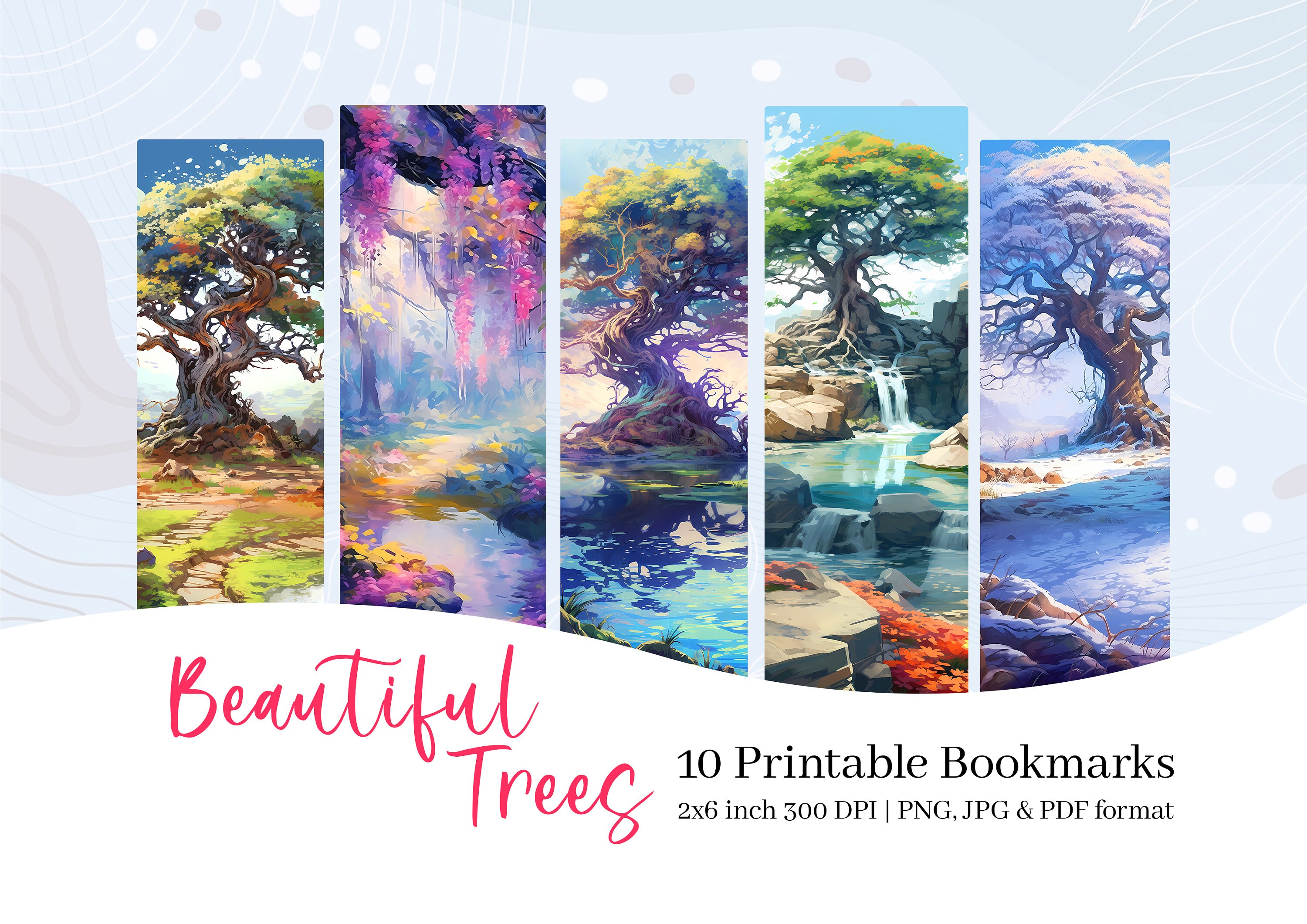 10 Trees Printable Bookmarks Digital Download JPG Bookmark Sheets PNG ...