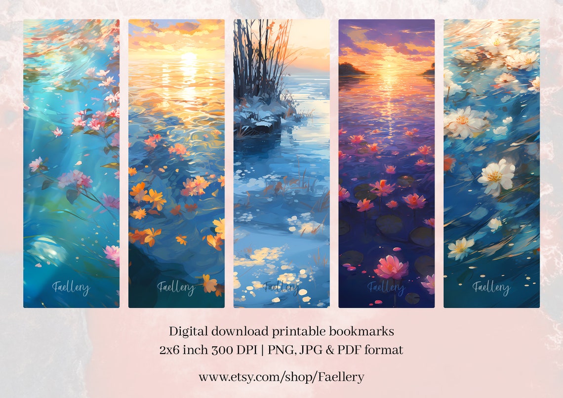 20 Water Petals Printable Bookmarks Digital Download PNG Bookmark ...