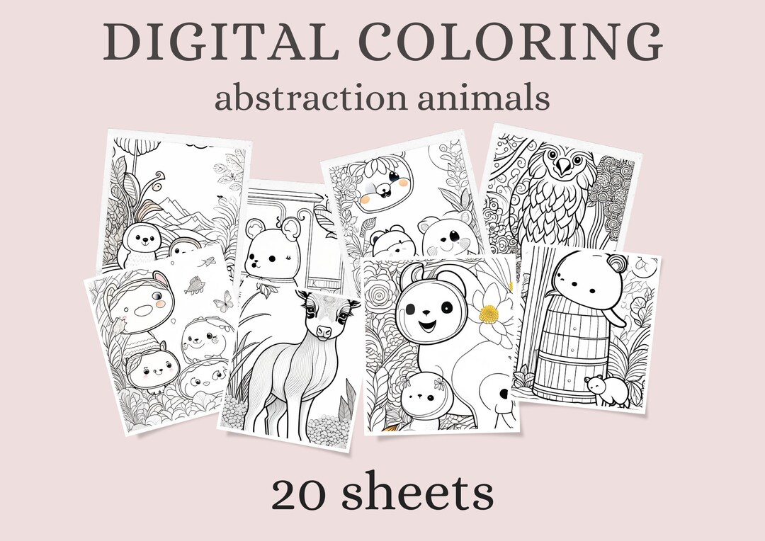 20 Digital Coloring Printable Animals Abstract for Children and Adults ...