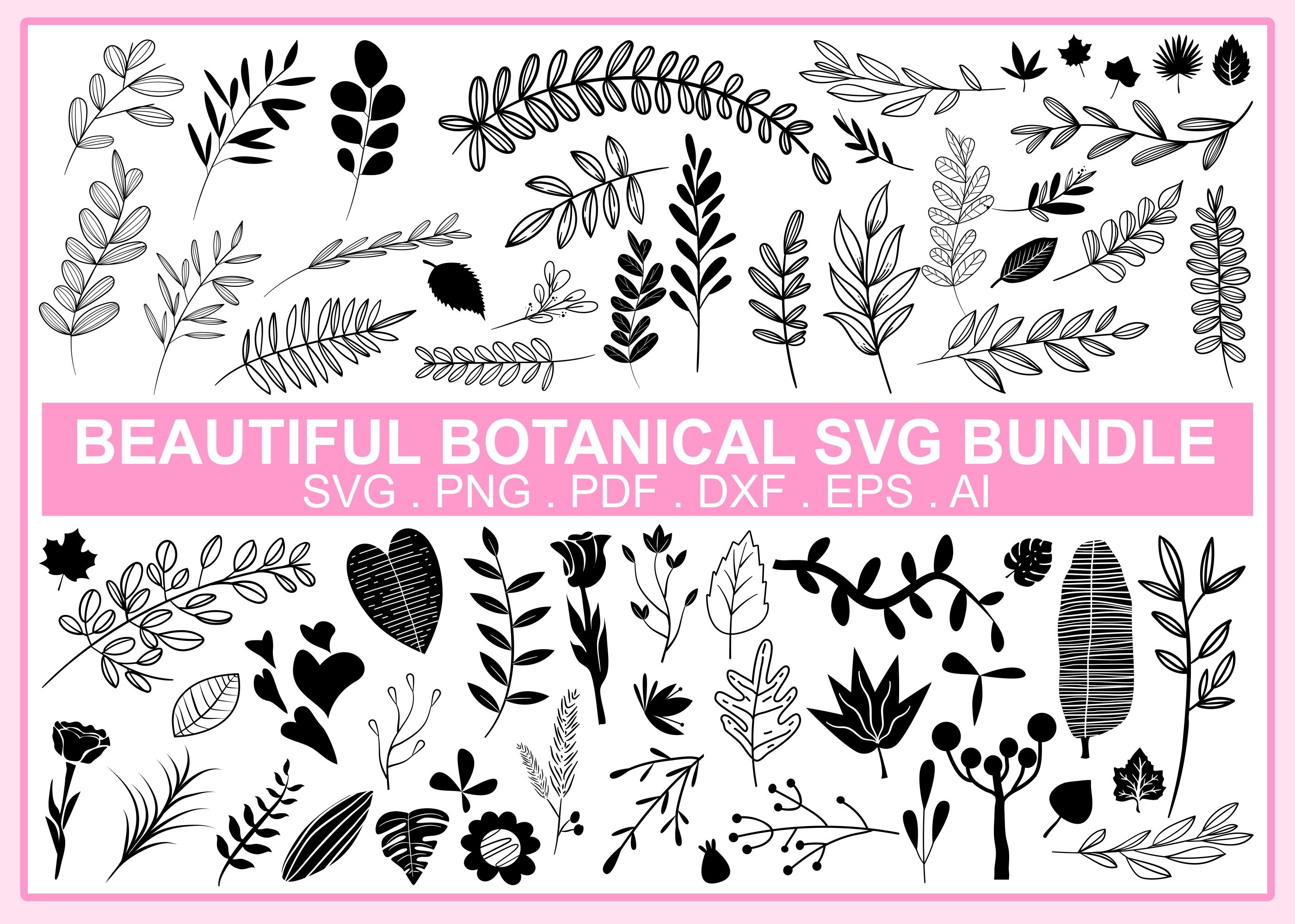 48 Leaves SVG / Hand Drawn Leaves SVG / Cut Files / Files for Cricut ...