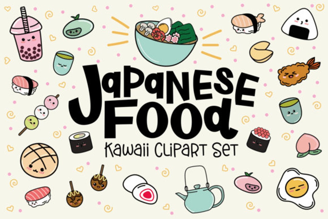 Japanese Food Kawaii Clipart Set Craft Design, Cute Clipart Set, the ...