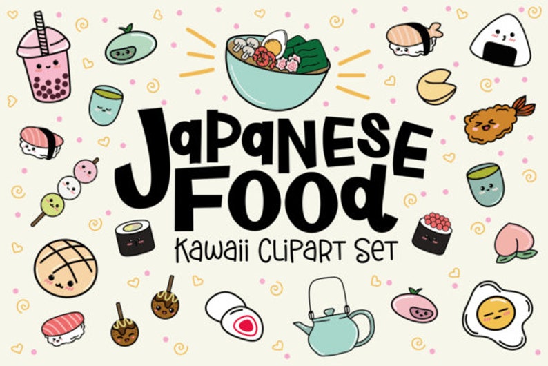 Japanese Food Kawaii Clipart Set Craft Design, Cute Clipart Set, the ...
