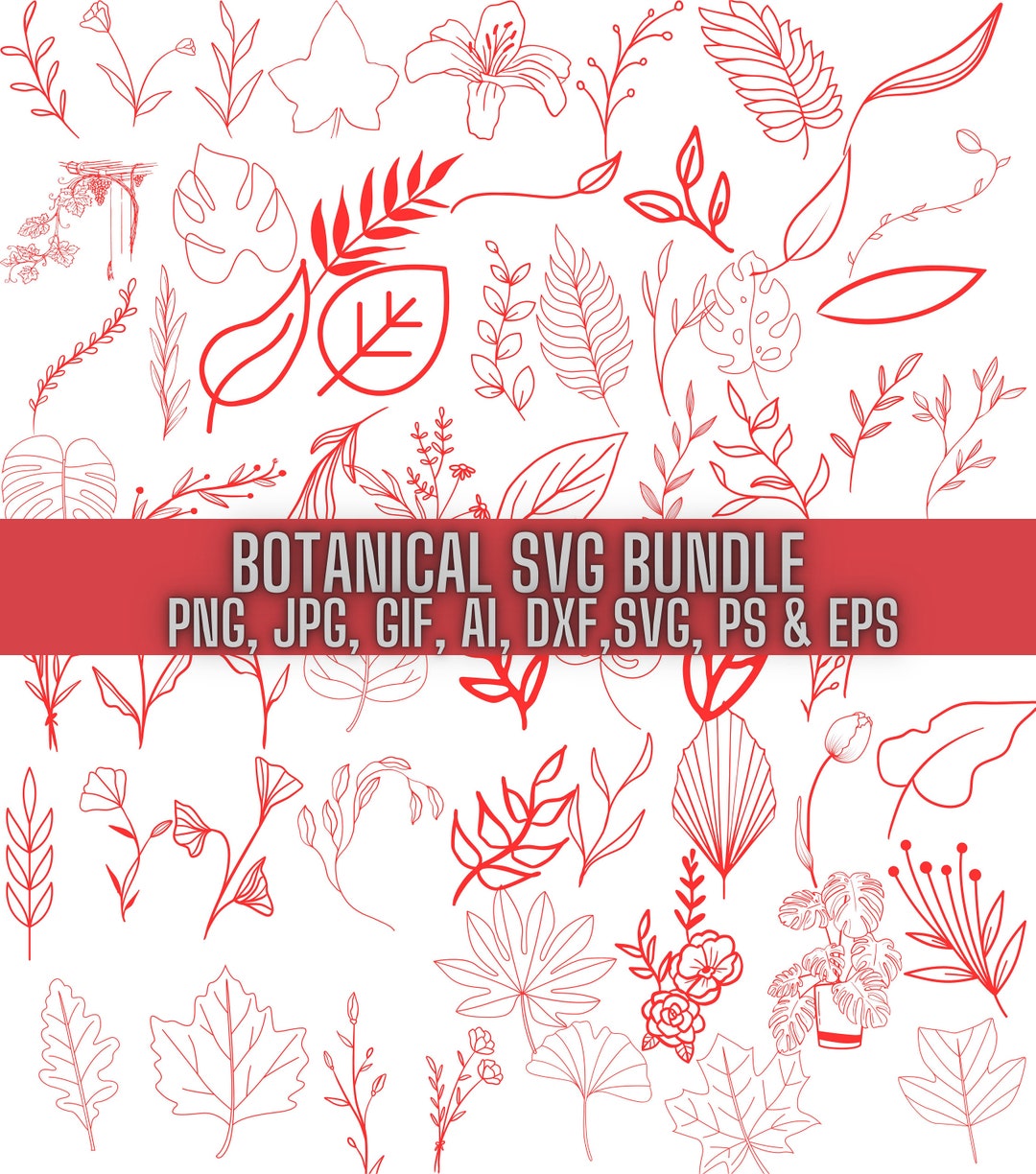 48 Hojas SVG / Hojas dibujadas a mano SVG / Archivos de corte ...