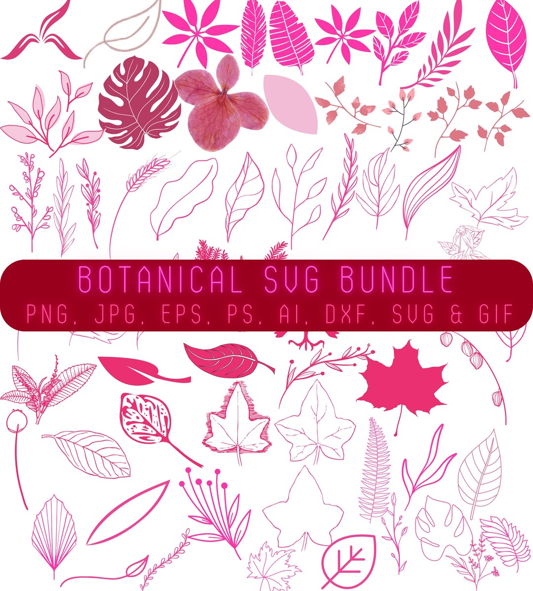 48 Hojas SVG / Hojas dibujadas a mano SVG / Archivos de corte ...