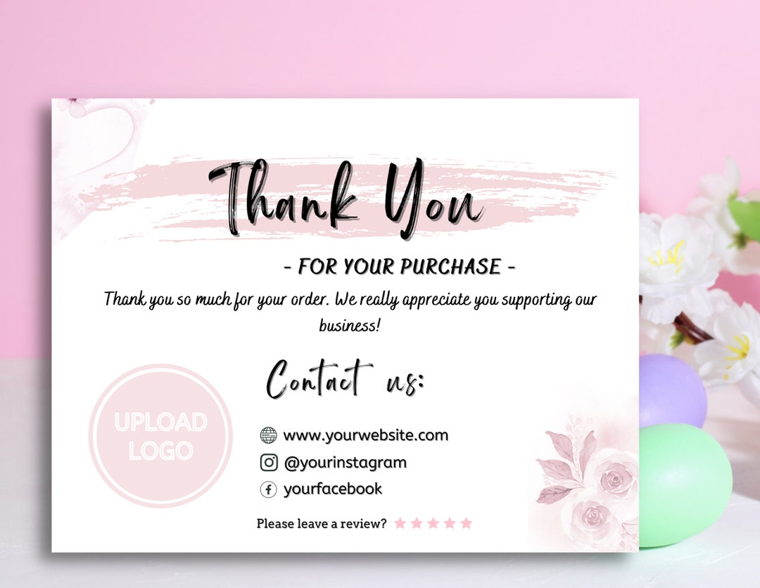 Thank You Card, Small Business Cards, Thank You for Shopping, Editable ...